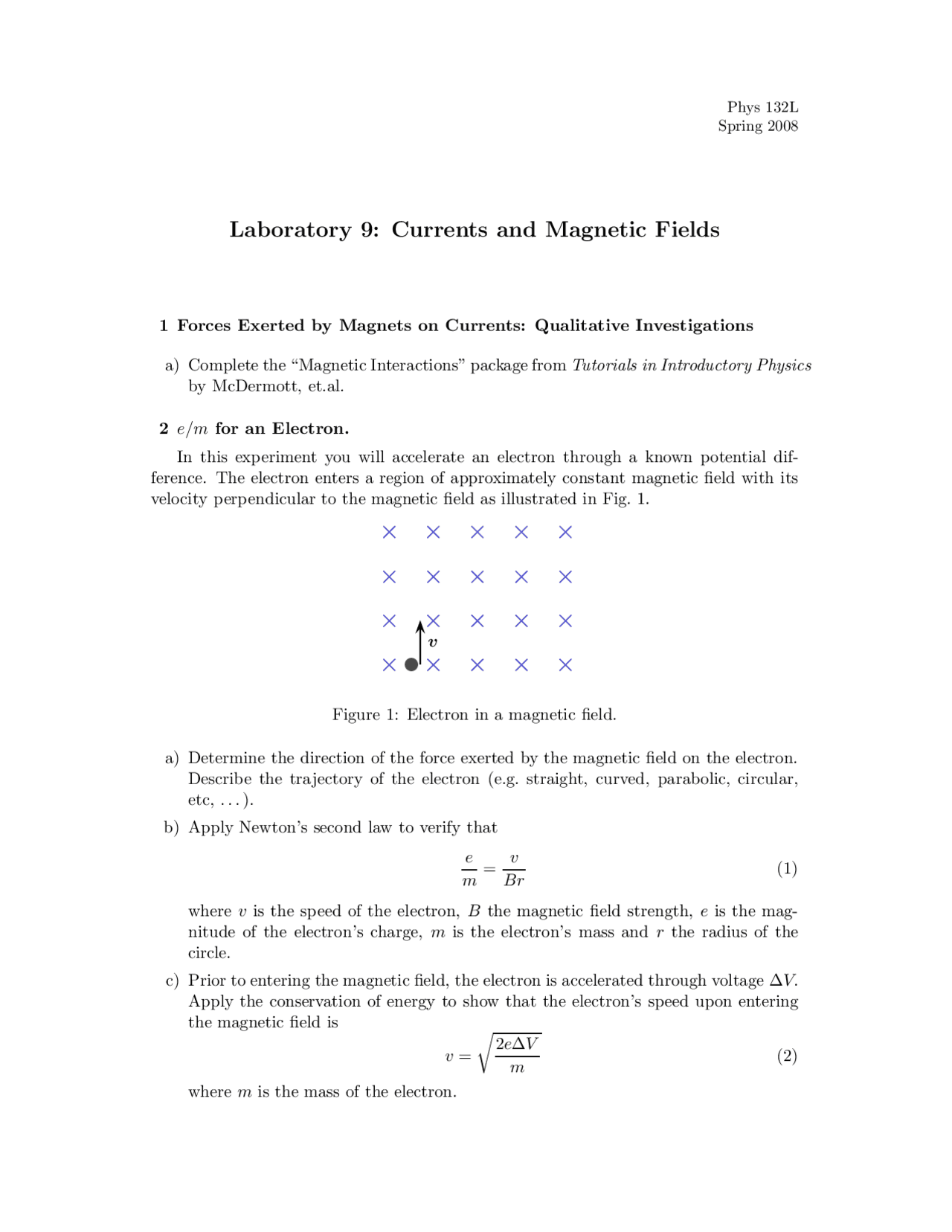 Currents And Magnetic Field Experiment 9 Phys 132 Docsity