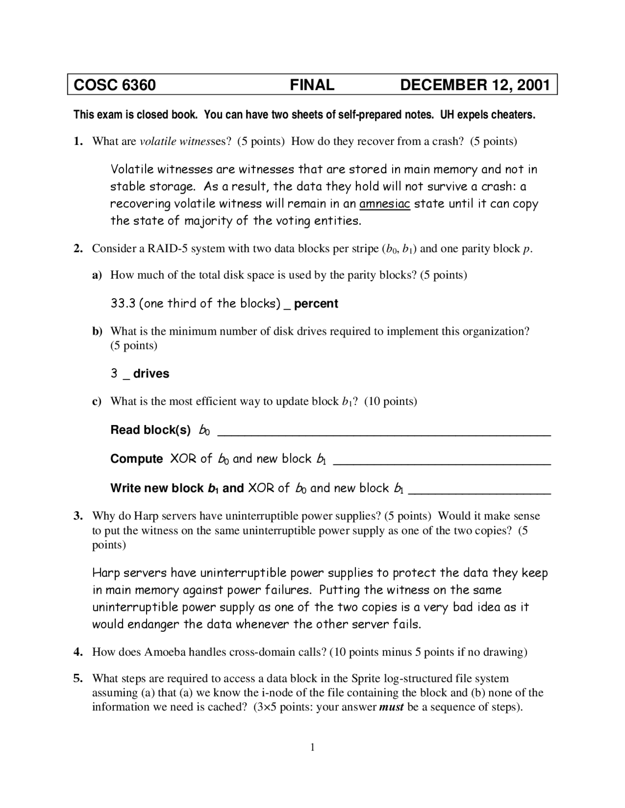 Final Exam for Operating Systems | COSC 6360 | Exams Operating Systems | Docsity
