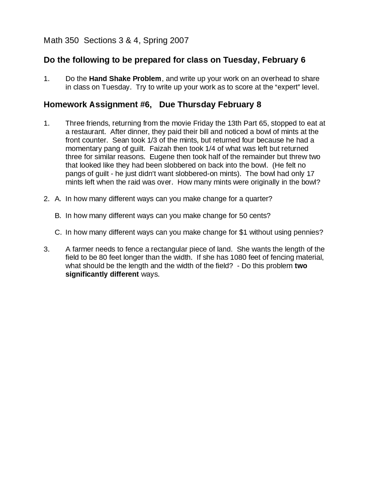 Assignment 6 For Topics In Mathematics For Elementary Teachers I Math