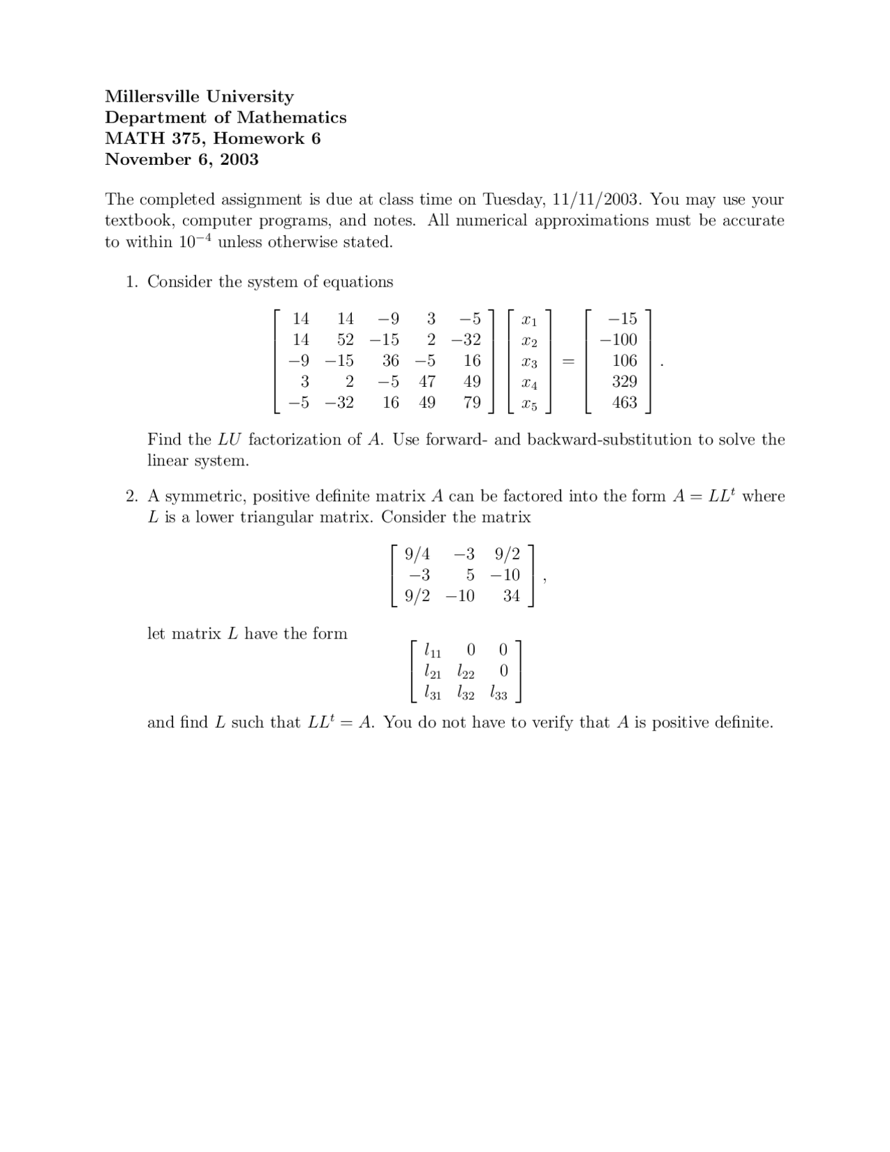 Numerical Analysis Assignment 6 Math 375 Docsity