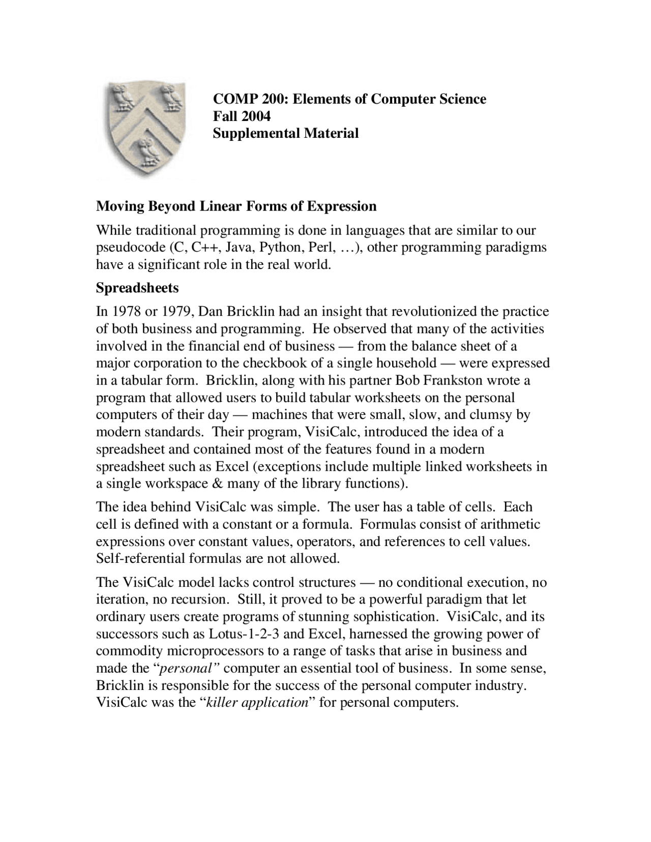 Notes On Supplemental Material Elements Of Computer Science Comp