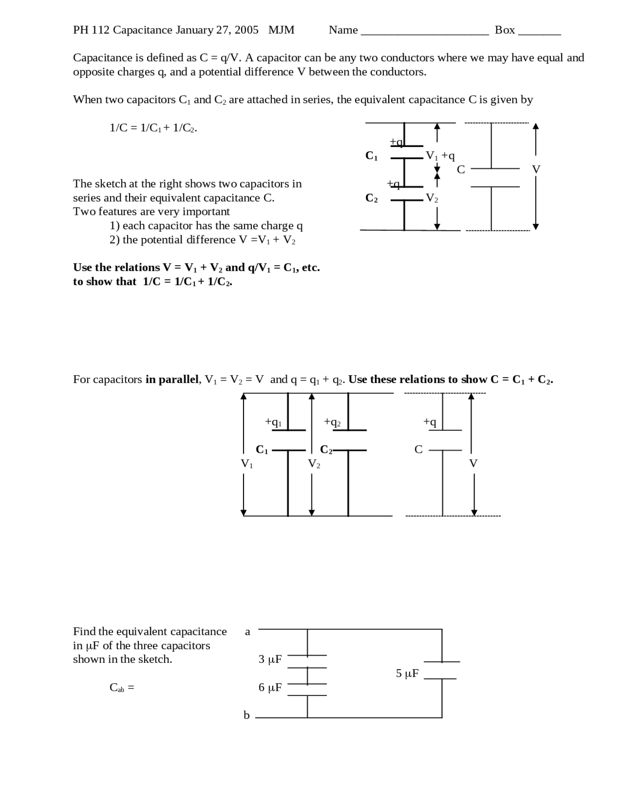 Physics Ii Capacitance Lecture Notes Ph 112 Docsity