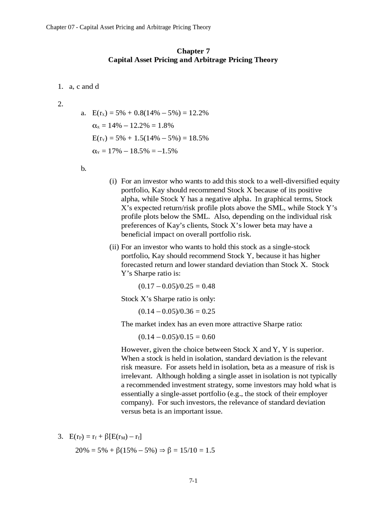 Capital Asset Pricing And Arbitrage Pricing Theory Lecture Notes