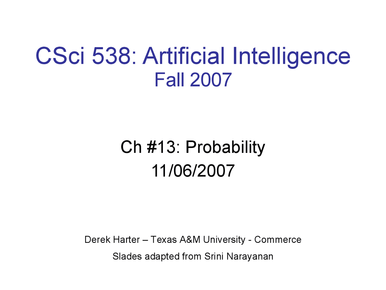 Lecture Slides on Probability - Artificial Intelligence | CSCI 538 - Docsity