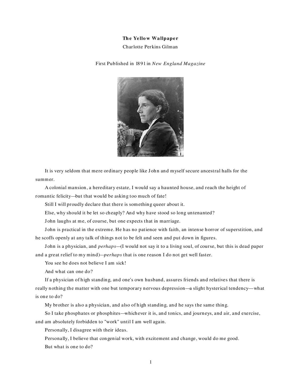 The Yellow Wallpaper - Academic Writing and Reading | ENG 101 - Docsity