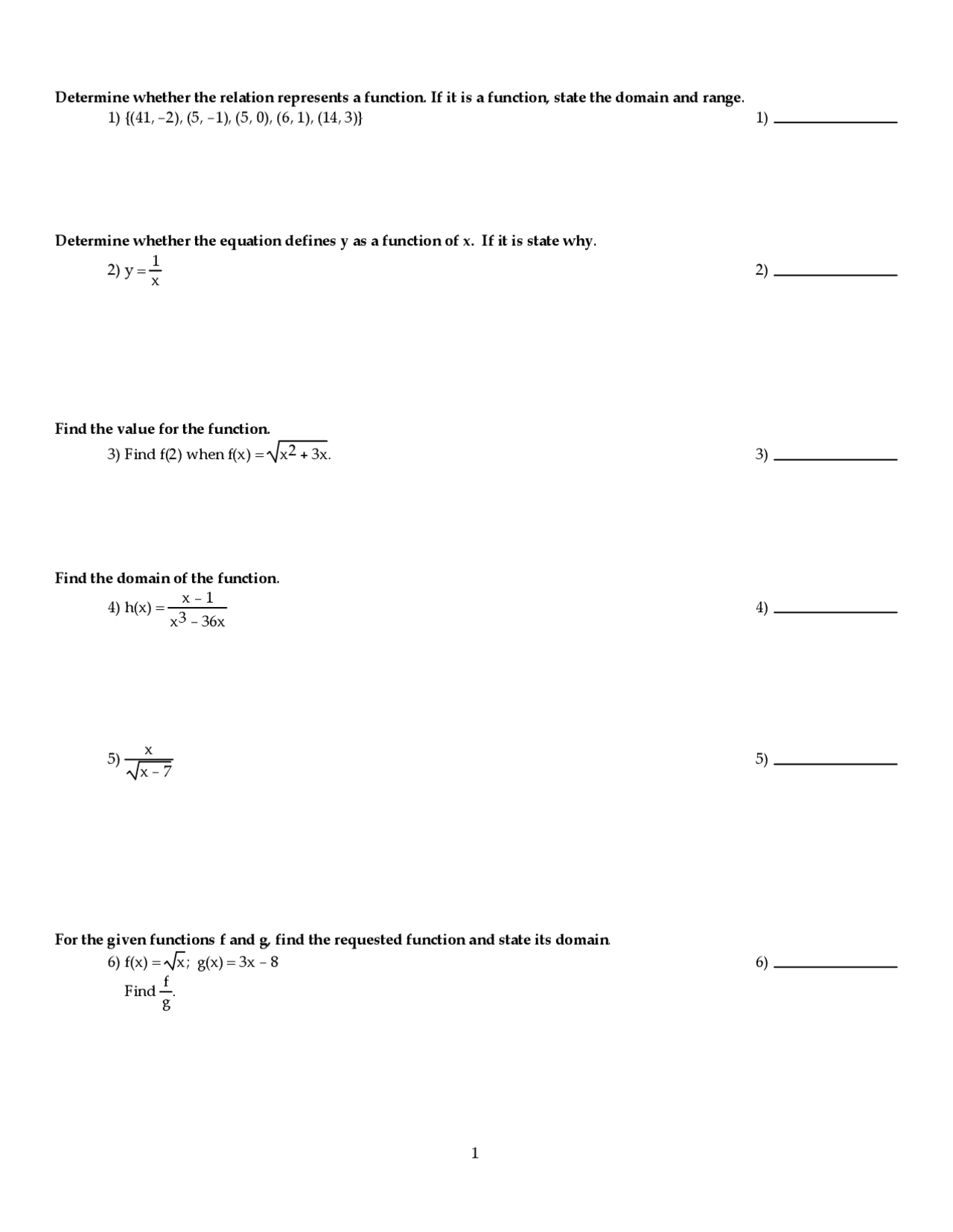 17 Solved Questions To Find The Domain Functions Exam 1 Math 1111 Docsity