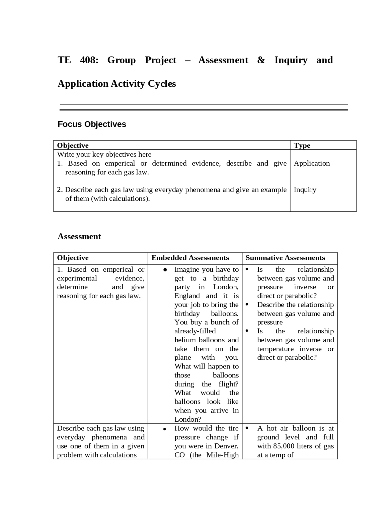 Project For Assessment And Inquiry And Application Activity Cycles Te