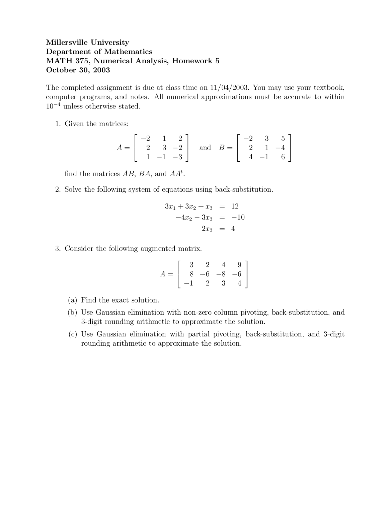 Homework 5 Questions Numerical Analysis Math 375 Docsity