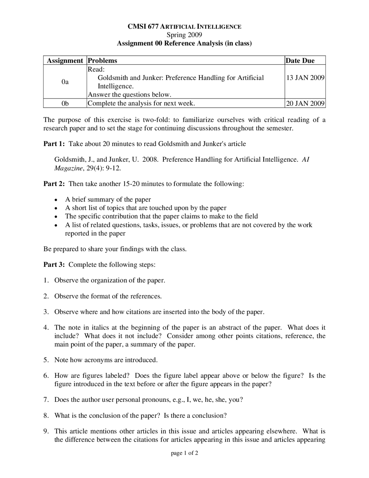 Assignment Reference Analysis Artificial Intelligence Cmsi 677
