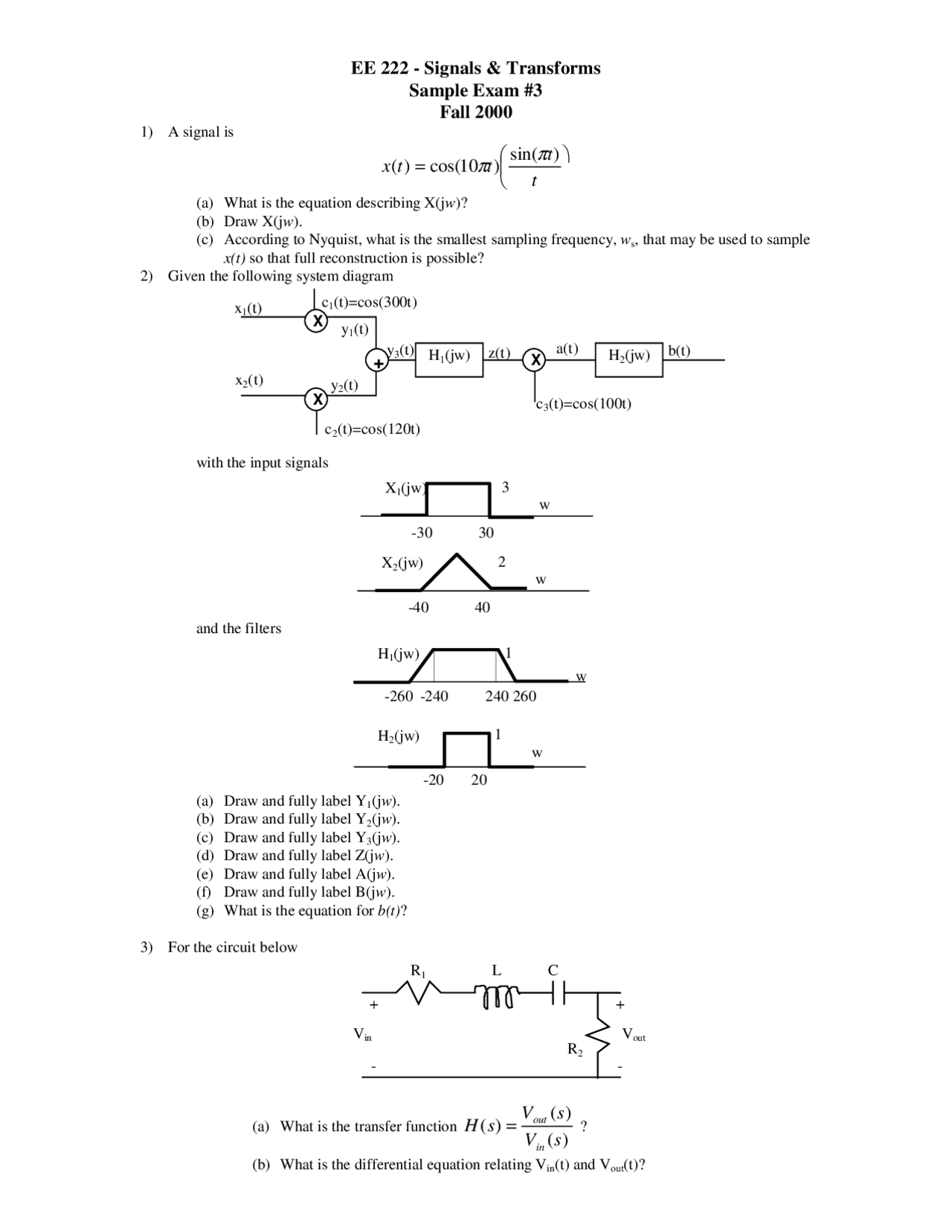 Sample Exam 3 Questions Signals And Transforms Ece 350 Docsity