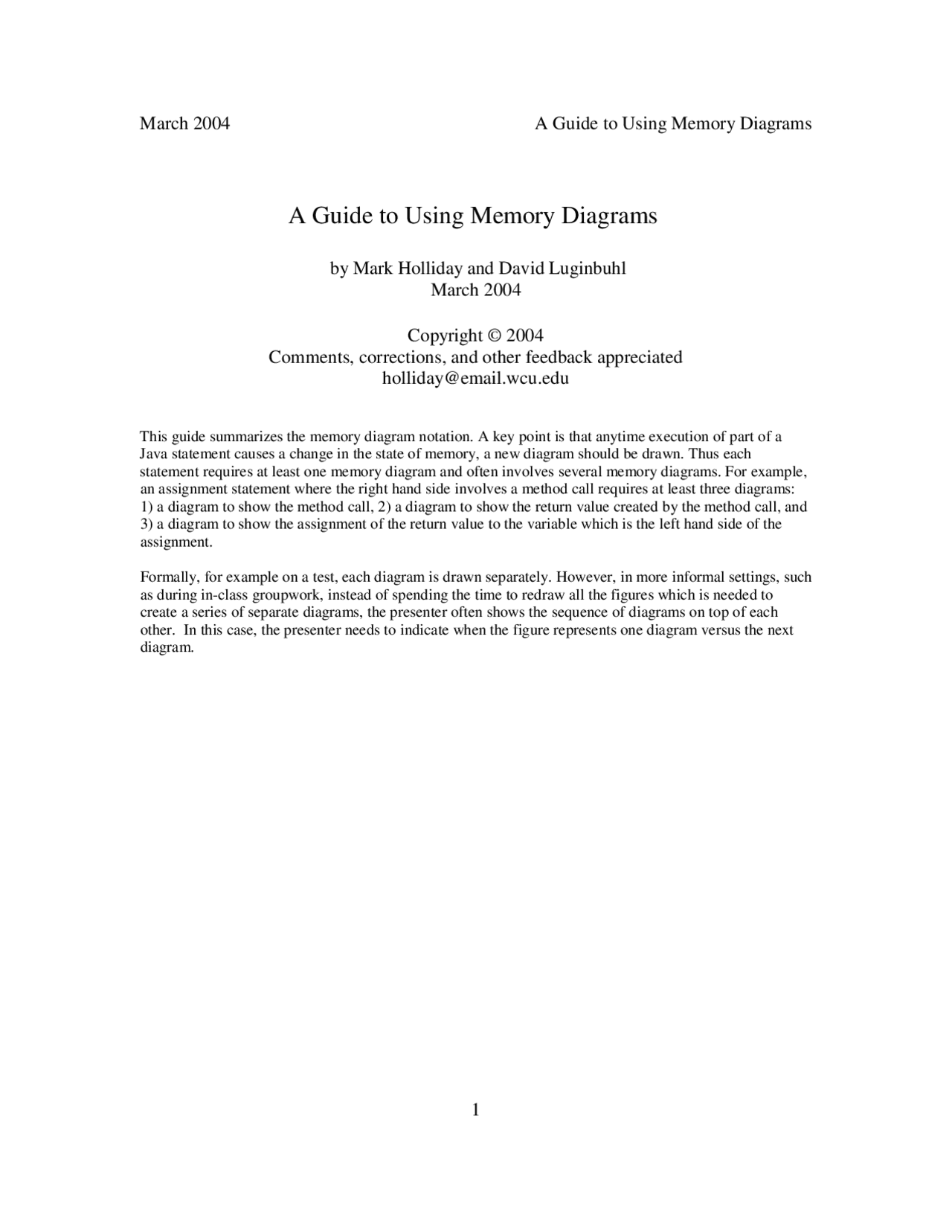 A Guide To Using Memory Diagrams Software Engineering I Csci 143