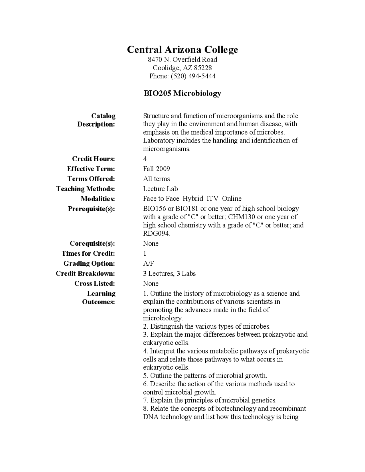 Laboratory Syllabus Microbiology Bio 205 Docsity