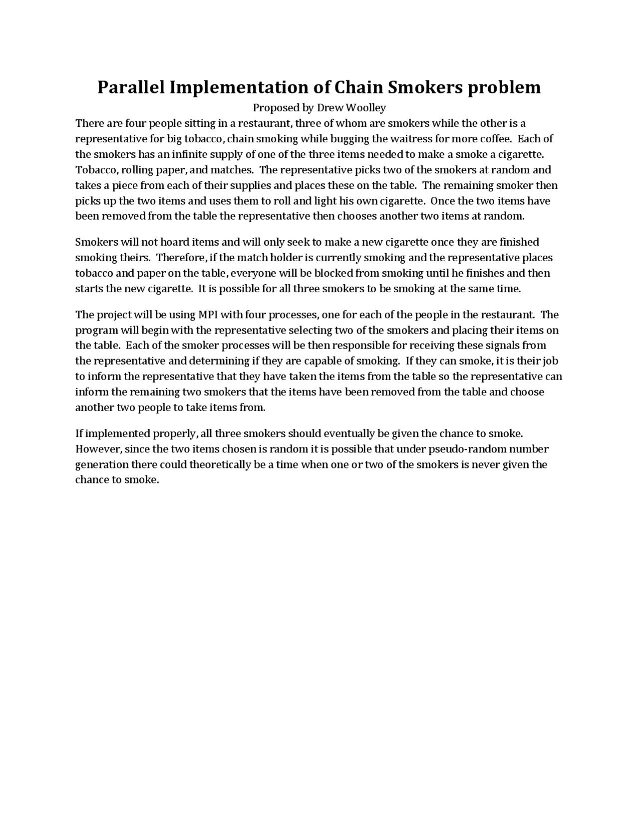 Parallel Implementation of Chain Smokers Problem - Lecture Notes | CSCD ...