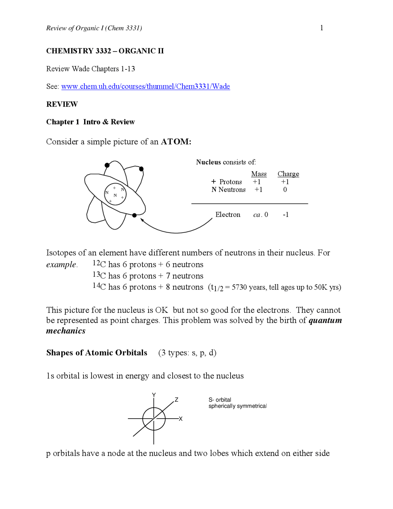 Review Sheet for Exam 1 - Fundamental of Organic Chemistry I | CHEM ...