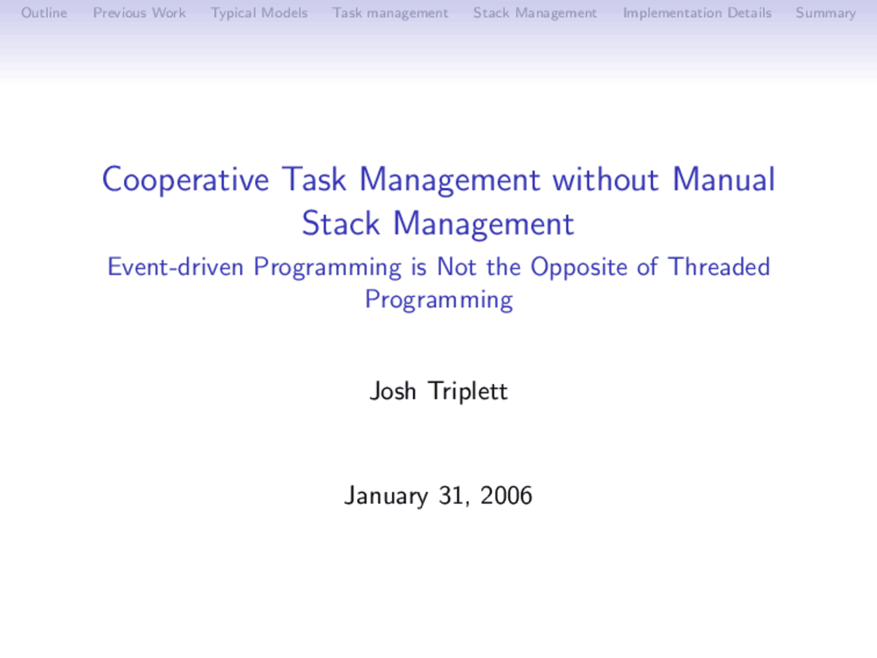 Cooperative Task Management without Manual Stack Management | CS 533 - Docsity