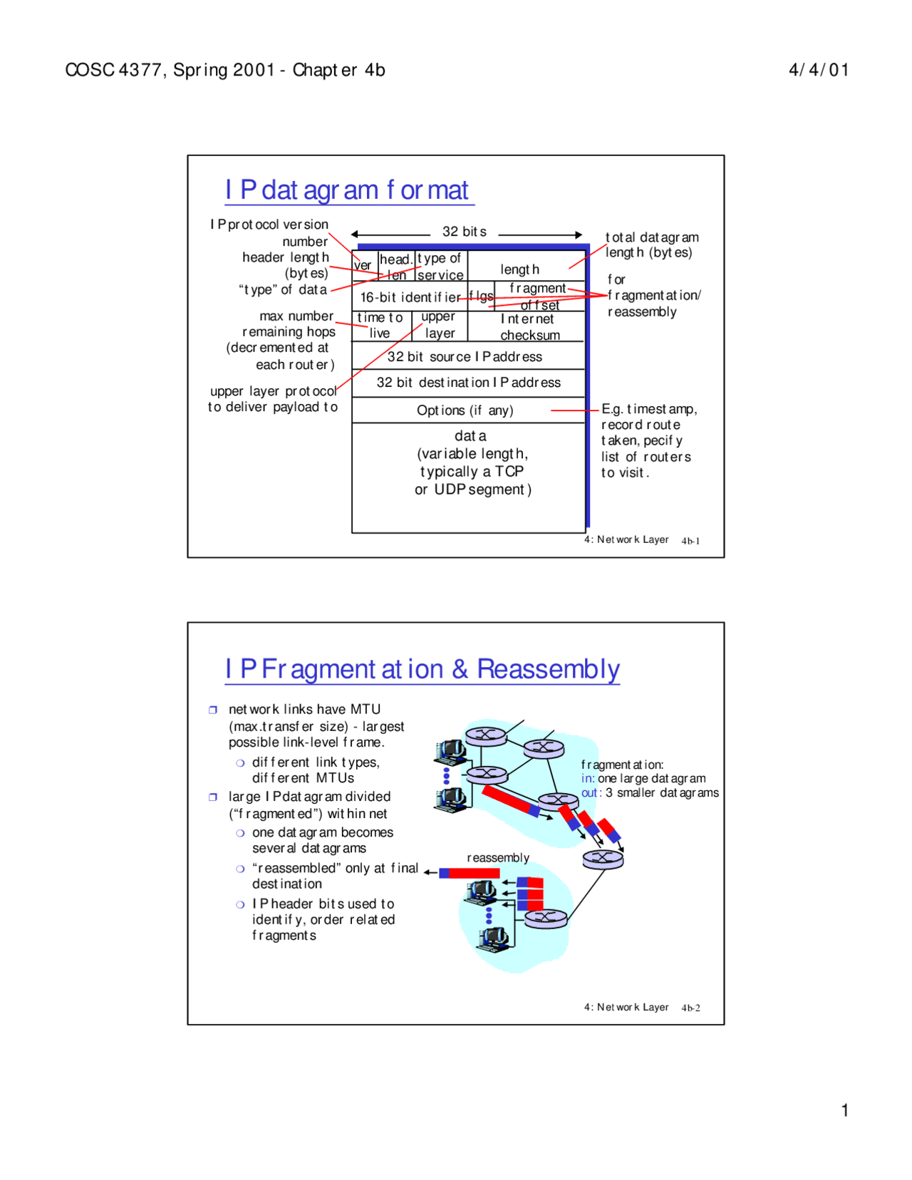 IP Datagram Format - Lecture Slides | COSC 4377 - Docsity