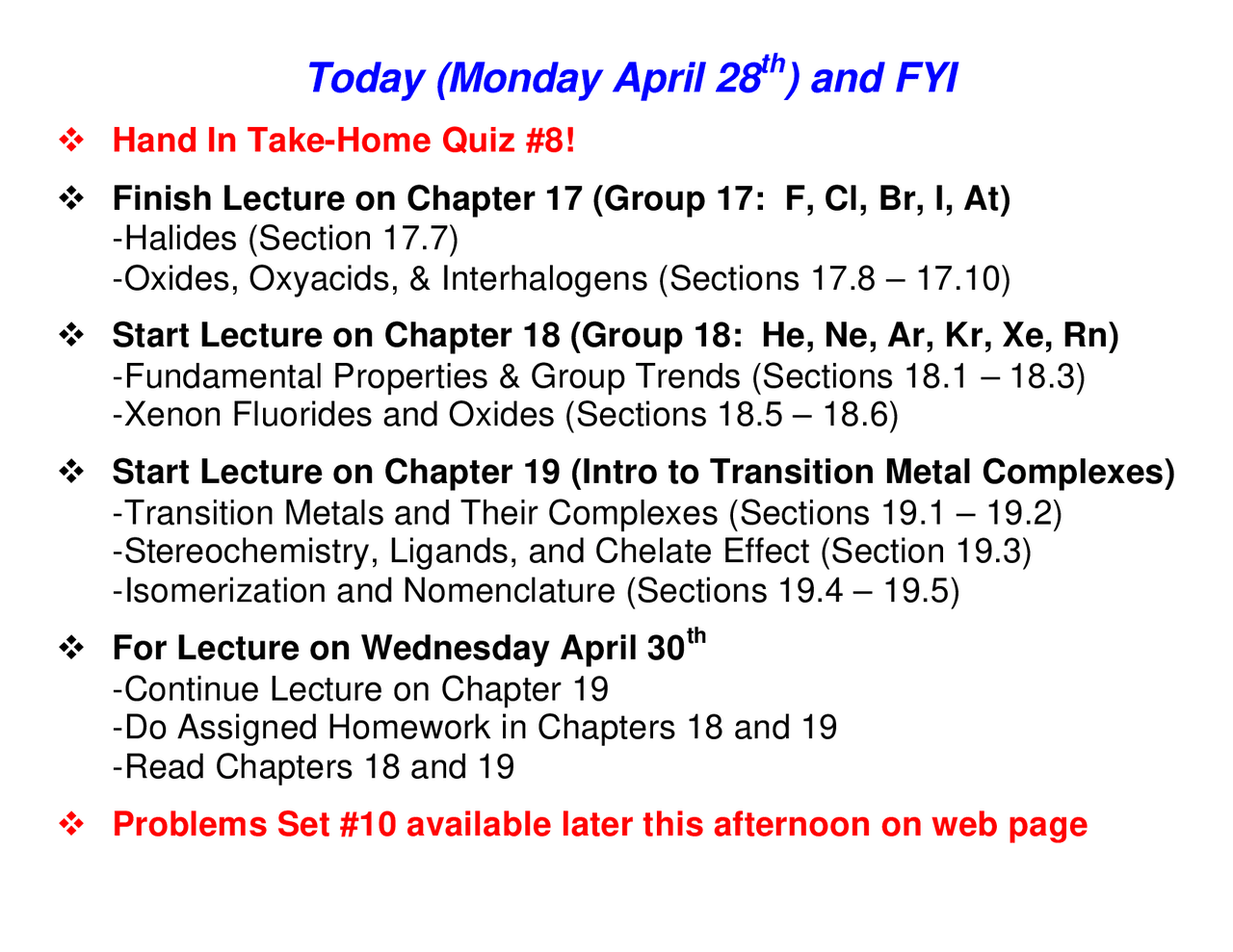 Take Home Quiz 8 Introduction To Inorganic Chemistry Chm 218 Docsity