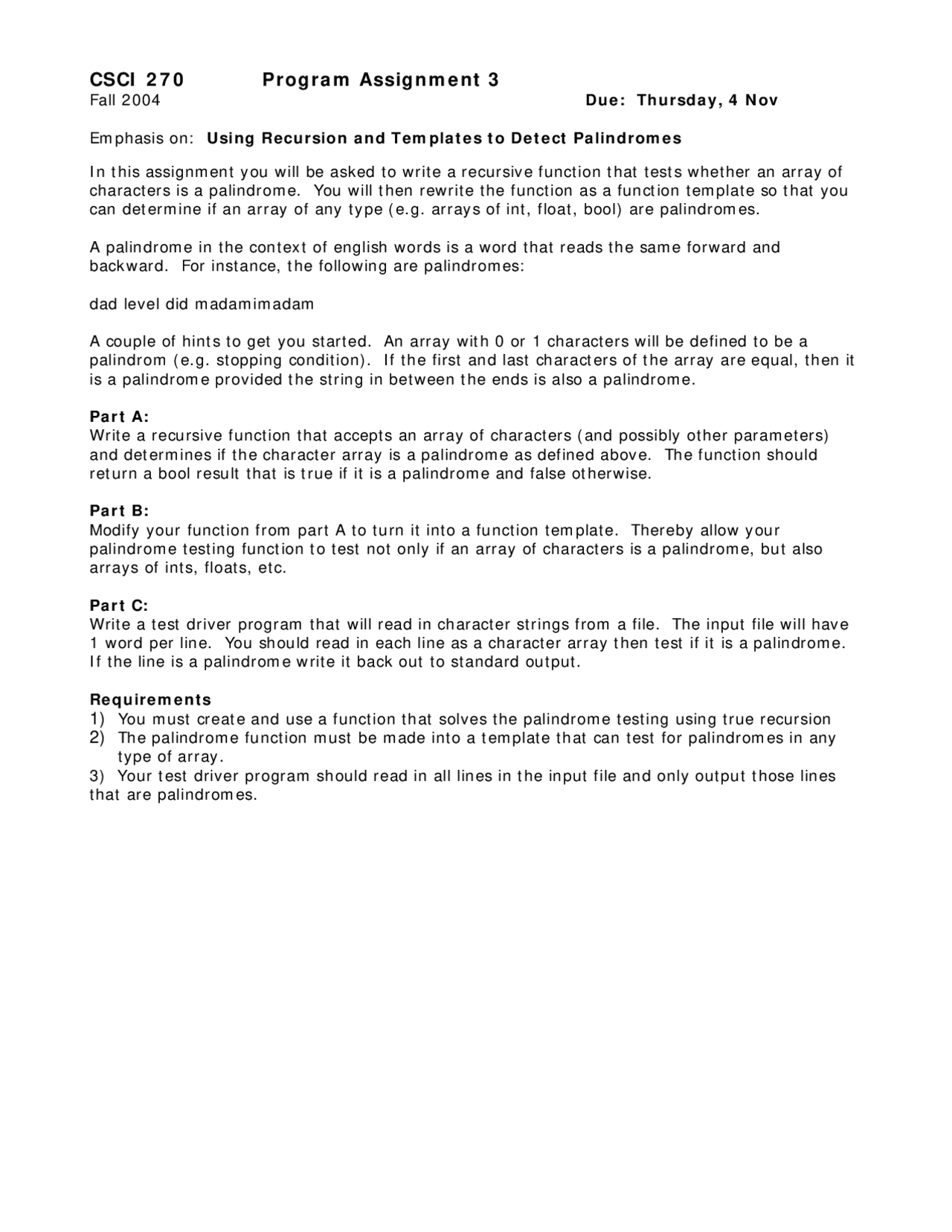 Data Structures Program Assignment 3 Fall 2004 Csci 270 Docsity