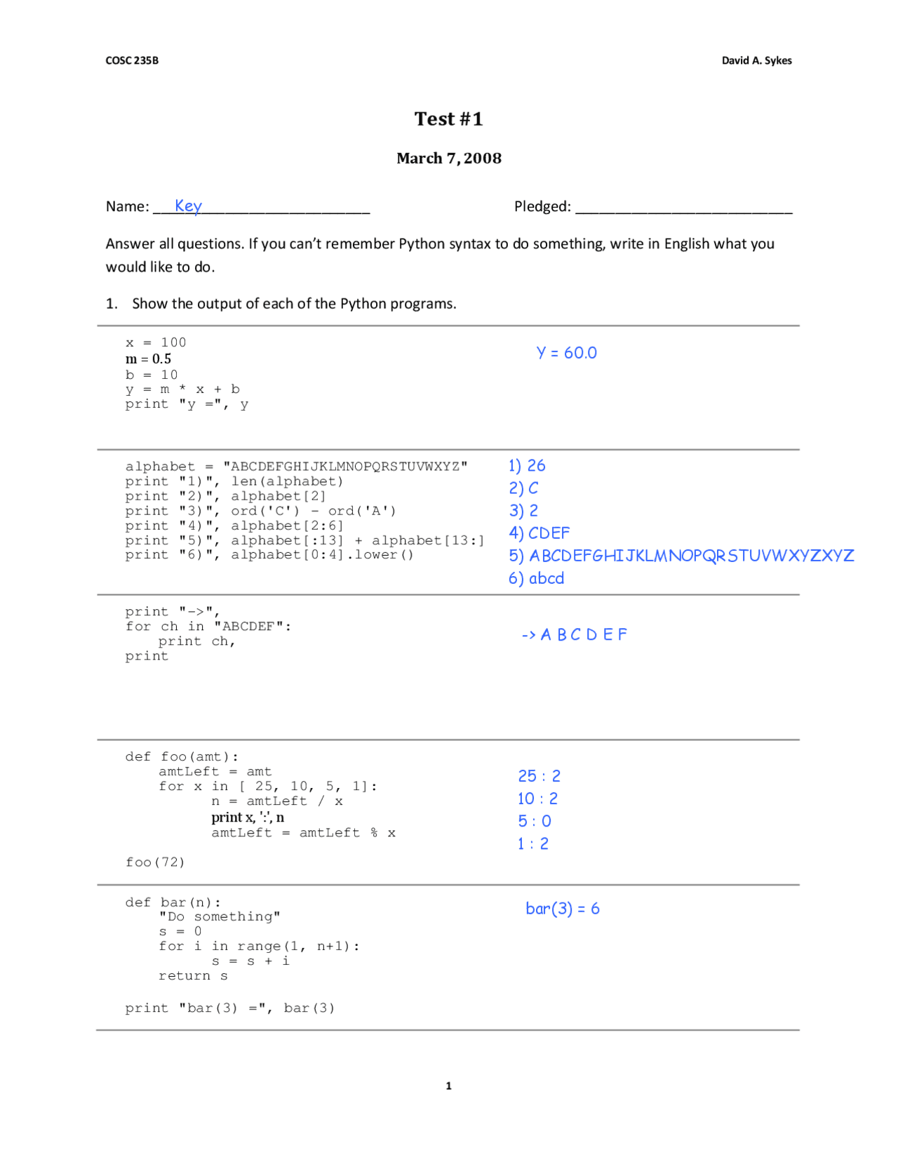 Test 1 with Solution for Programming and Problem Solving | COSC 235 ... Test 1 with Solution for Programming and Problem Solving | COSC 235 ...