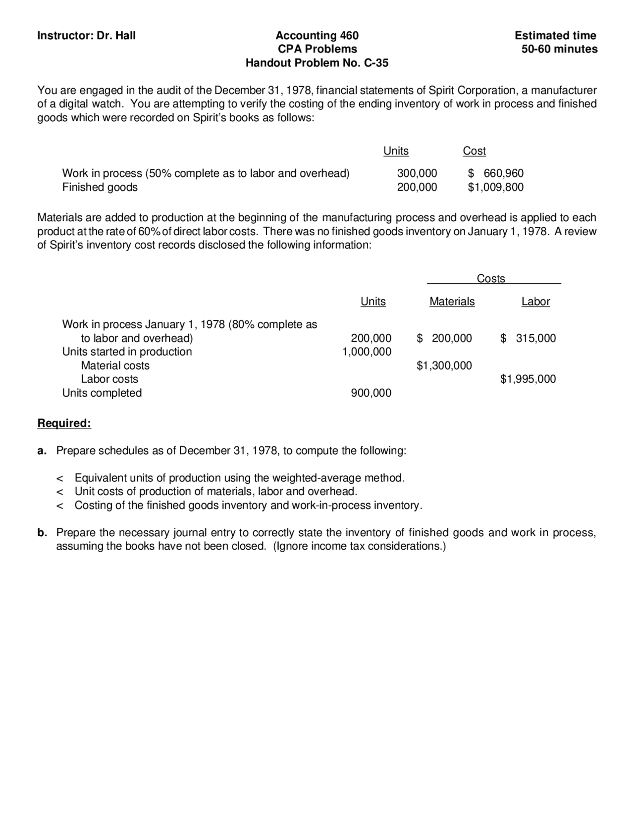 Handout Problem No C 35 Cpa Problems Acct 460 Docsity
