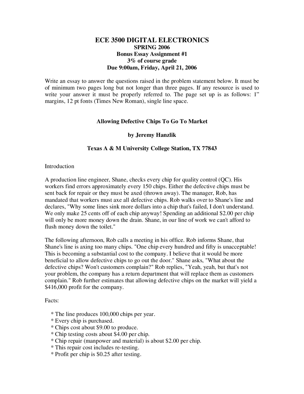 An Introduction To Digital Electronics Assignment 1 Ece 4500 Docsity