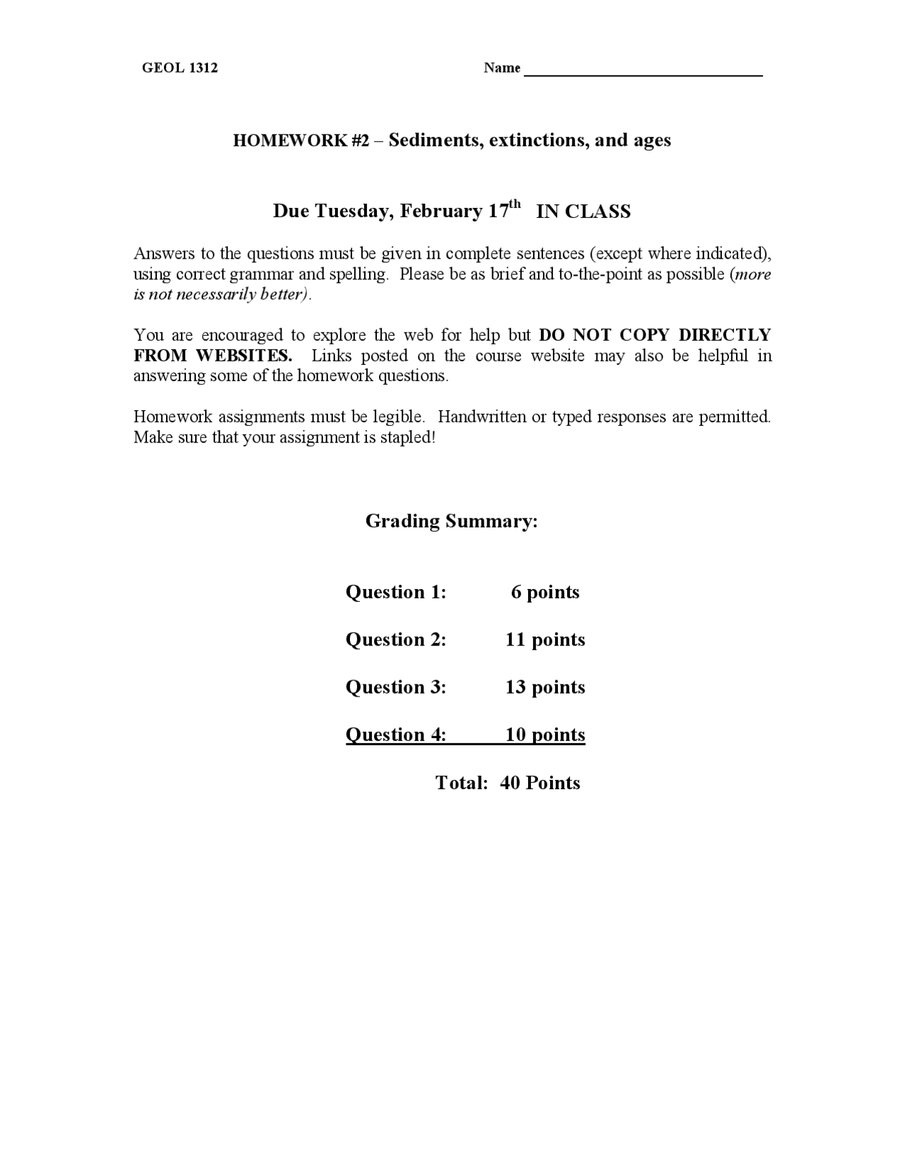 Sediments Extinctions And Ages Homework 2 Geol 1312 Docsity