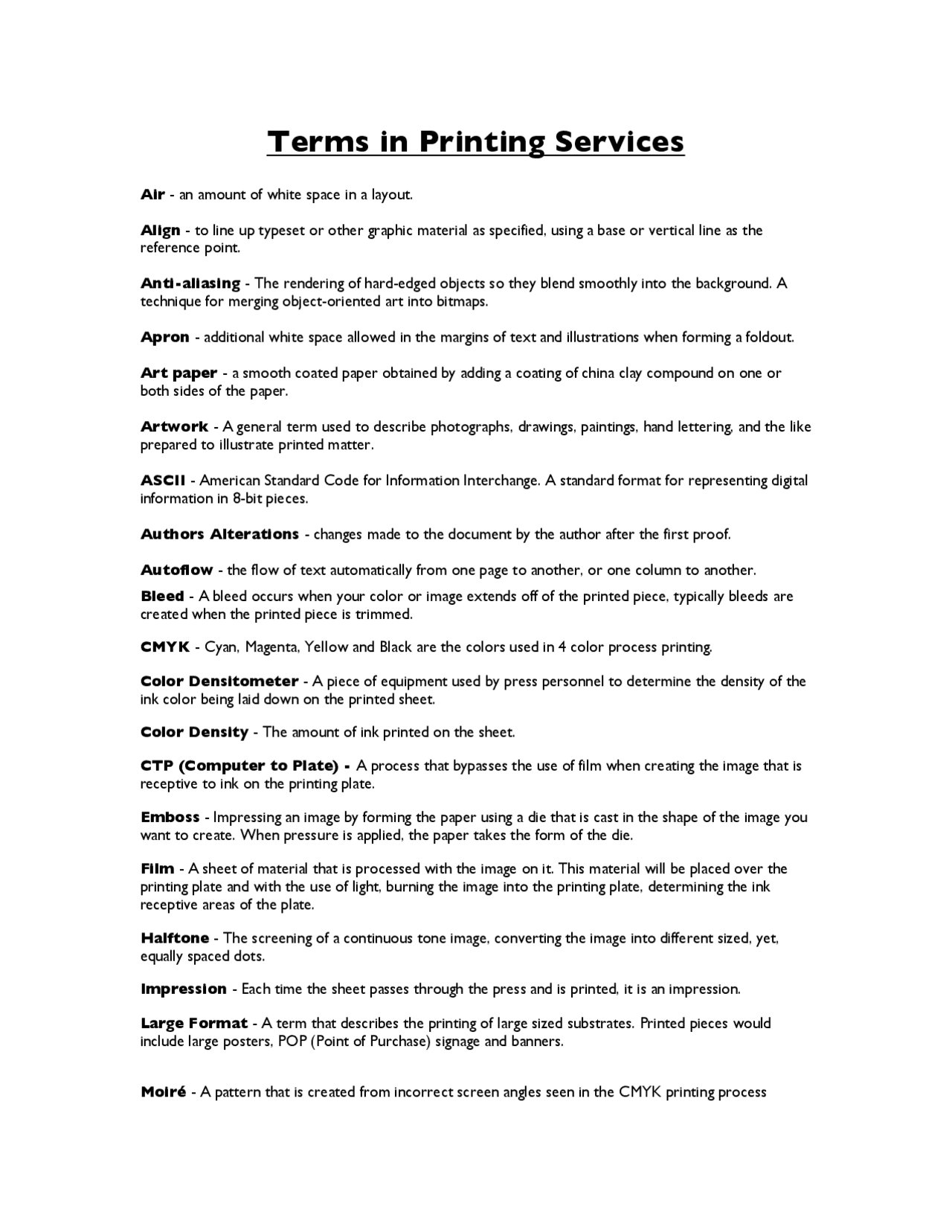 Glossary of Printing Services Terms | DES 353 | Papers Interior Design ...