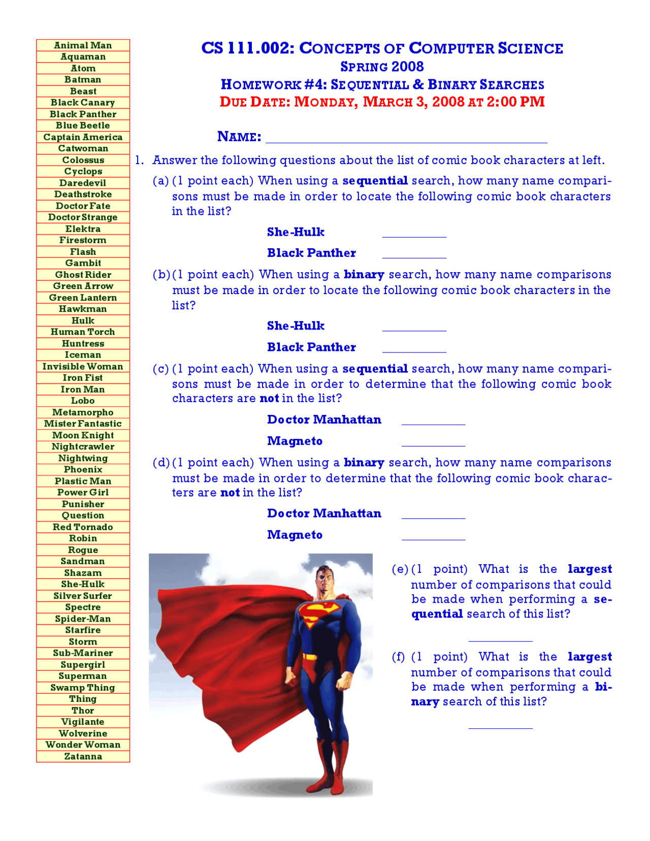 Comic Book Characters: Sequential and Binary Searches Homework ...