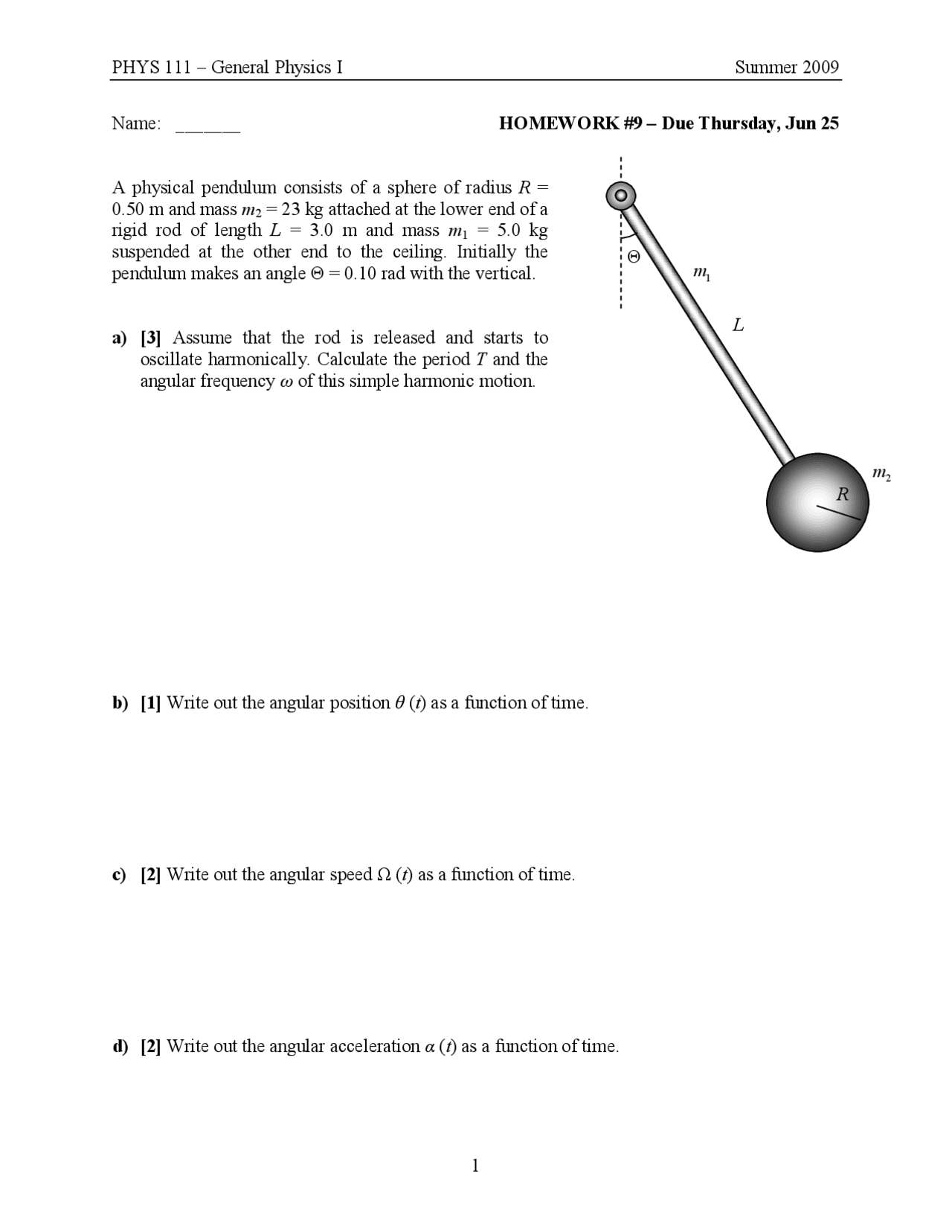 General Physics I - Homework 10 Questions | PHYS 111 - Docsity