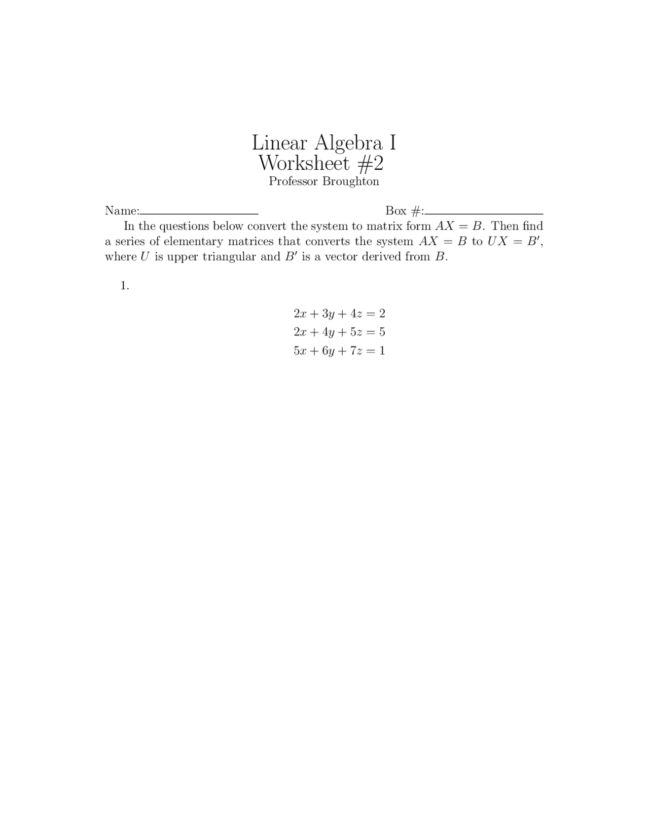 Assignment 2 Linear Algebra I 4 Questions Ma 371 Docsity