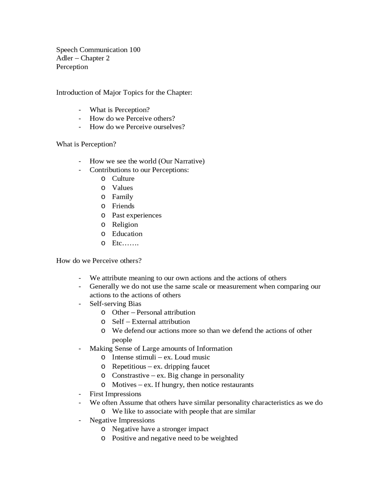 Notes On Speech Communication Introduction To Human Communication Hcom 100 Docsity