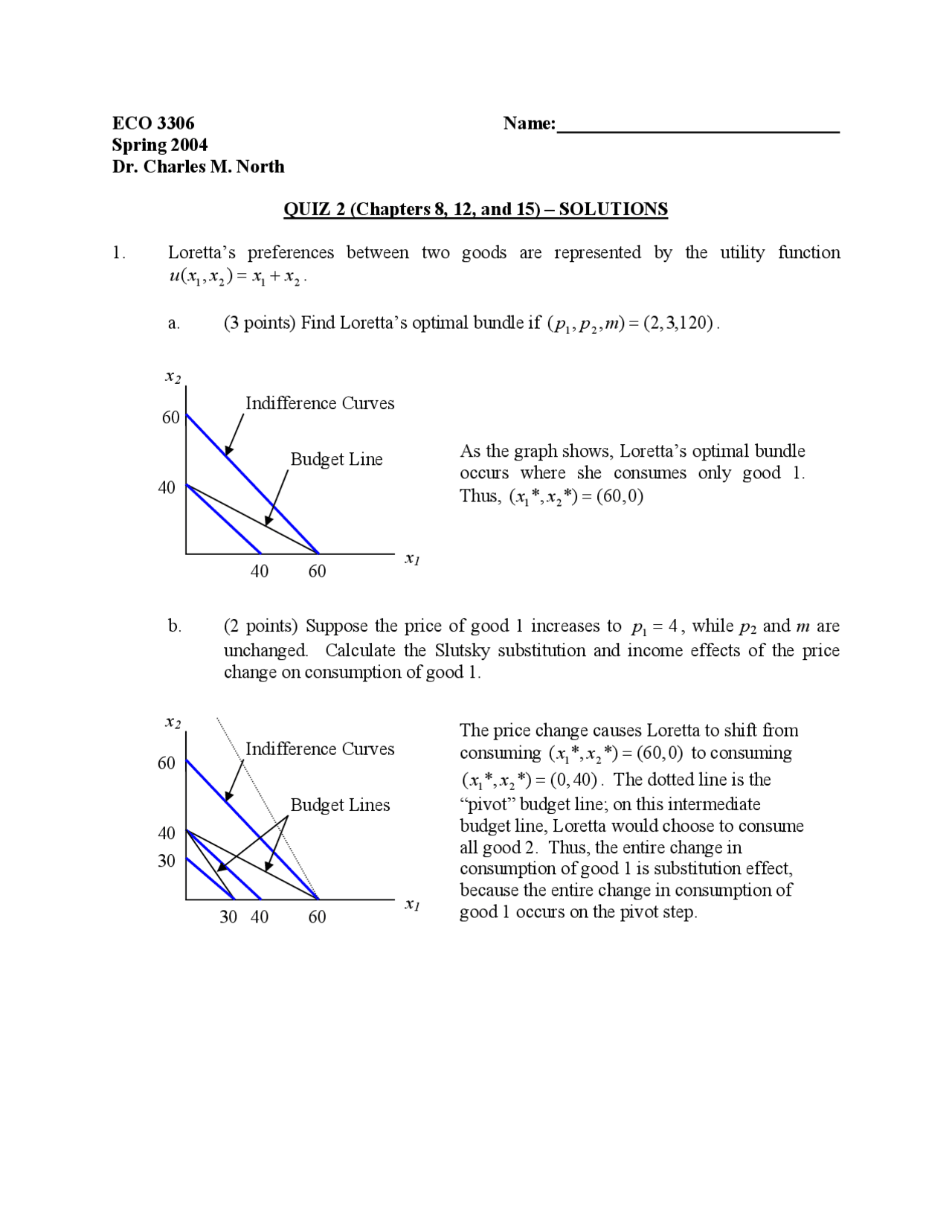 3 Solved Problems On Utility Functions Quiz 2 Eco 3306 Docsity