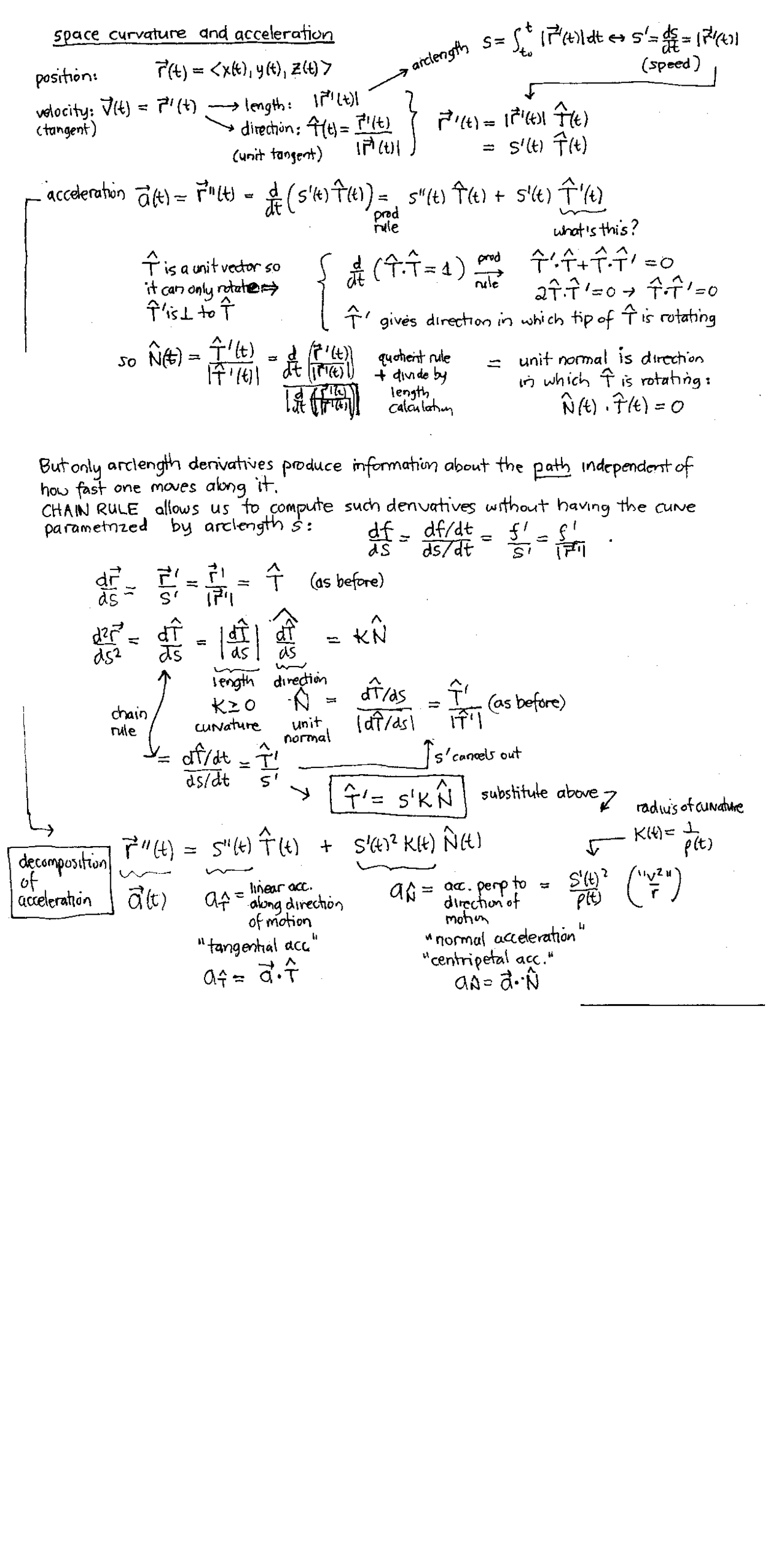 Lecture Notes On Space Curvature And Acceleration Of Calculus Iii Mat