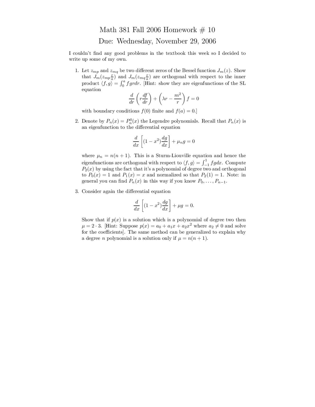Questions For Assignment 10 Introduction To Partial Differential Equations Math 381 Docsity