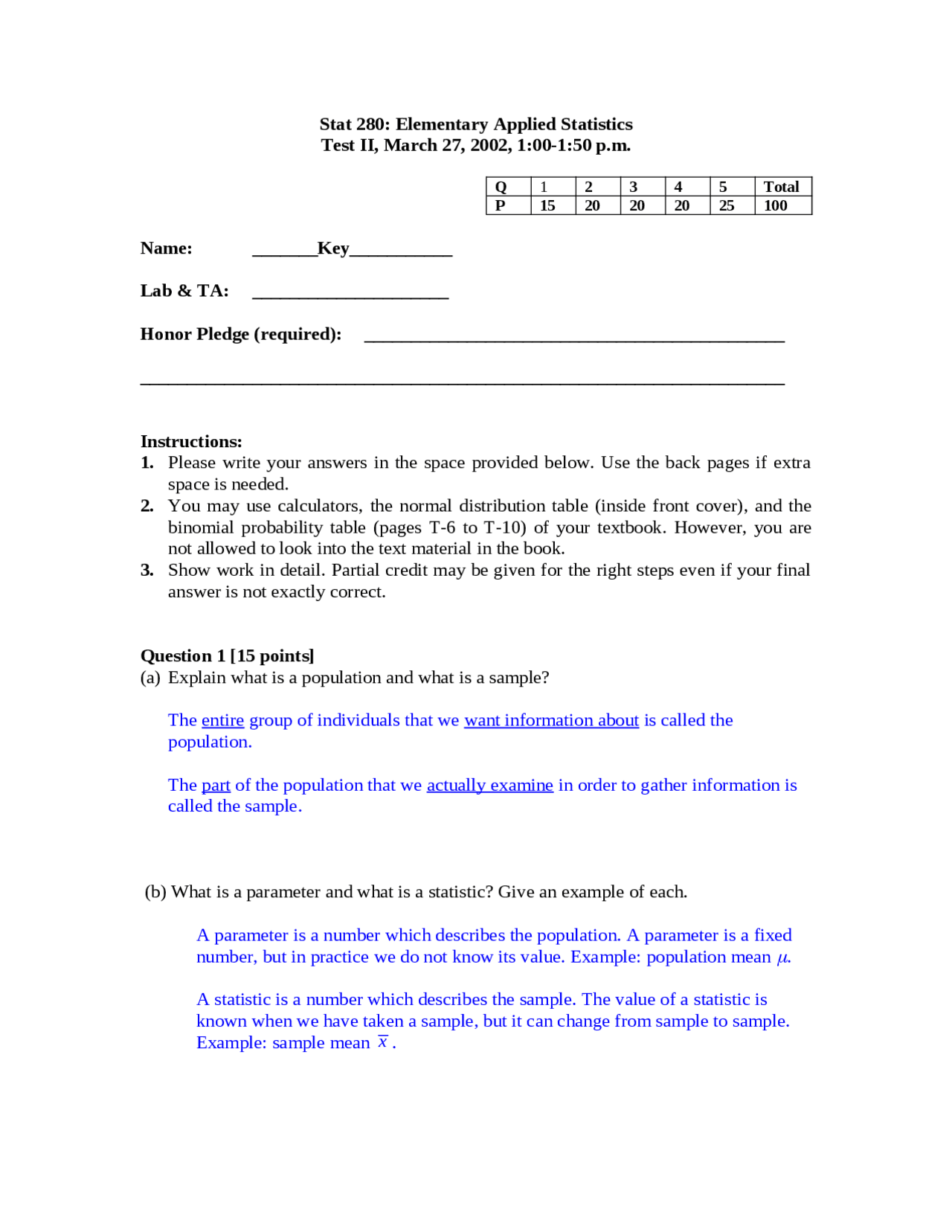 5 Questions Solved Elementary Applied Statistics Stat 280 Docsity