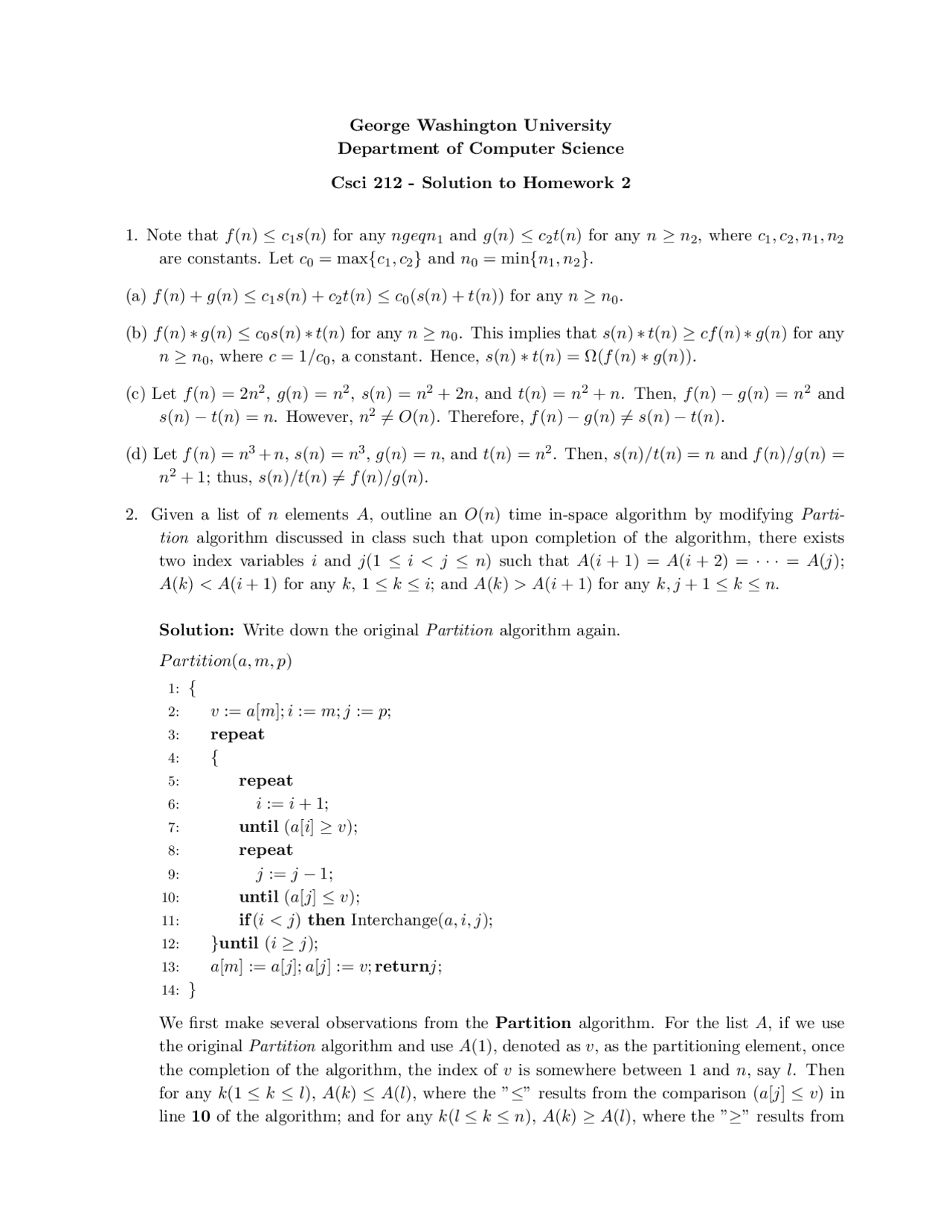 Solution To Homework 2 Design And Analysis Of Algorithm Csci 212