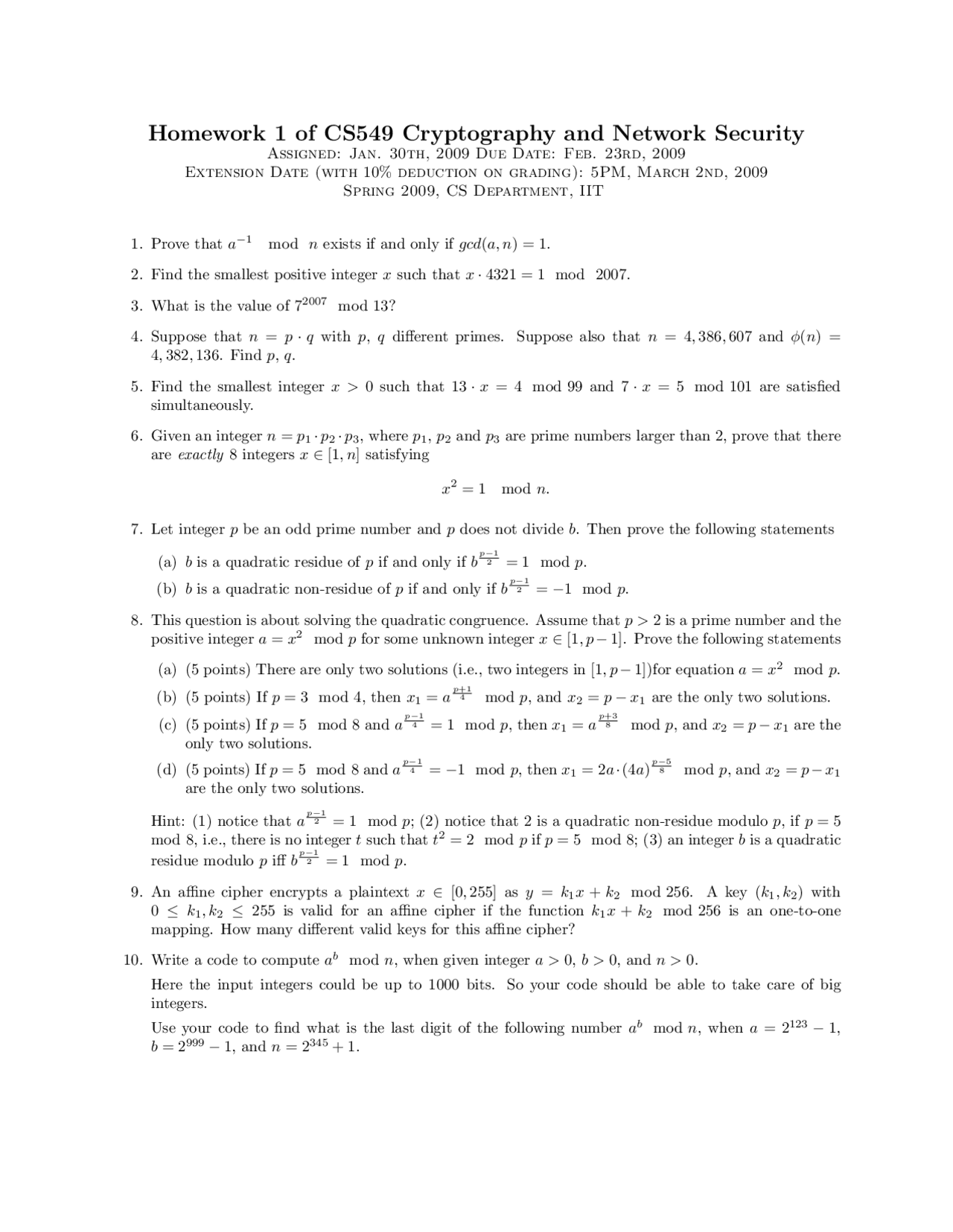 Homework 1 Cryptography And Network Security Cs 549 Docsity