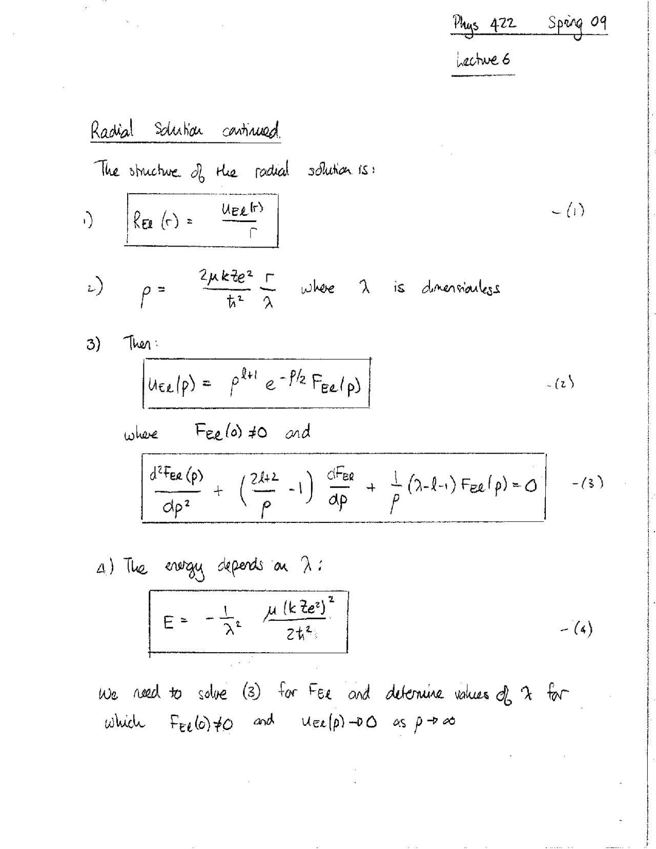 Radial Solution - Handwritten Notes | PHYS 422 - Docsity