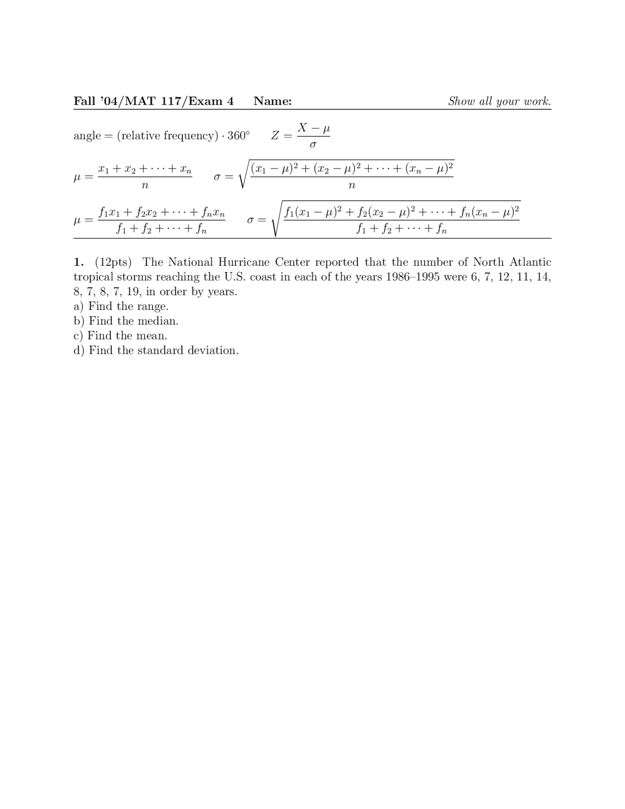 5 Problems Exam 4 Mathematical Concepts Mat 117 Docsity