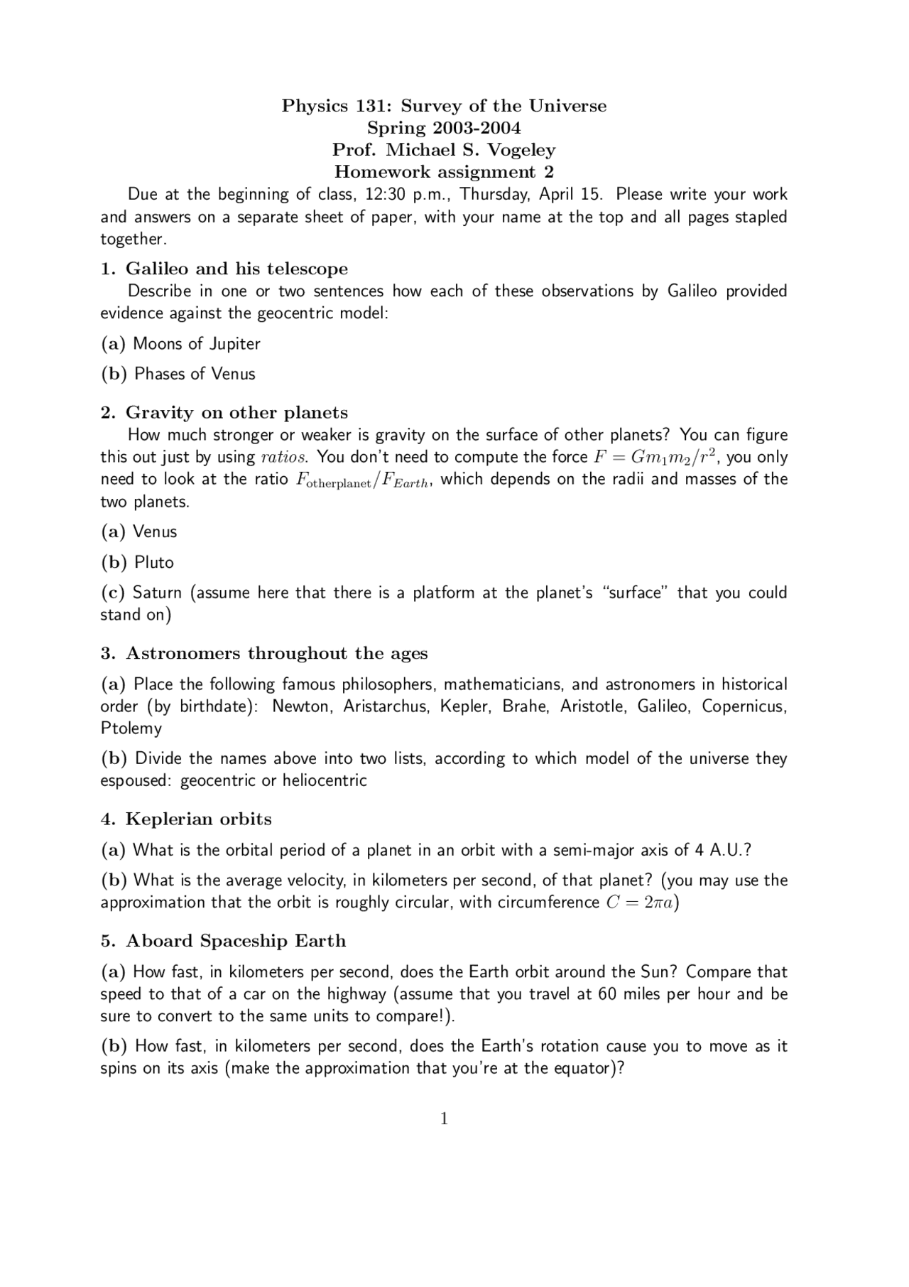 5 Problems On Survey Of Universe Homework 2 Phys 131 Docsity