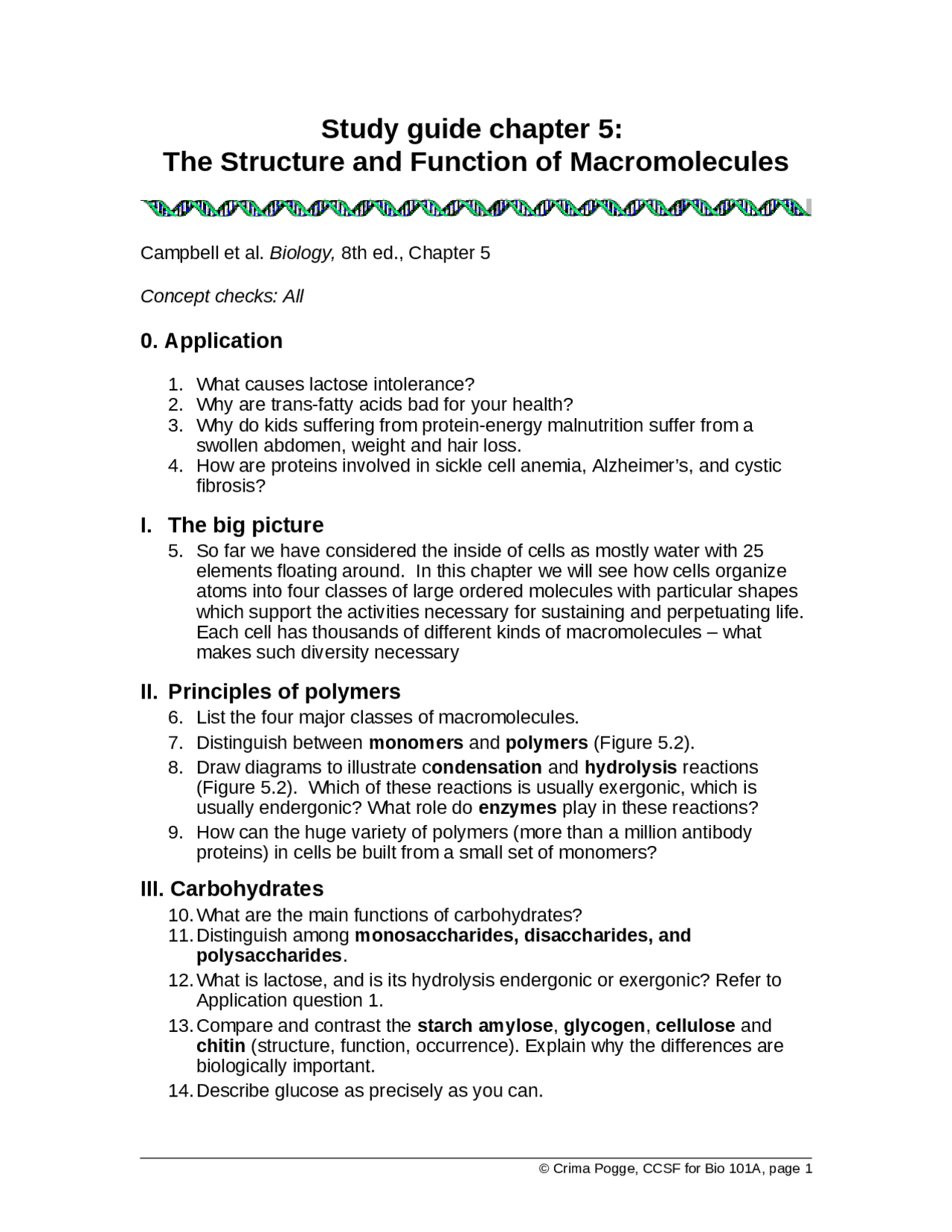 Structure and Function of Macromolecules Study Guide | BIO 101A | Study ...