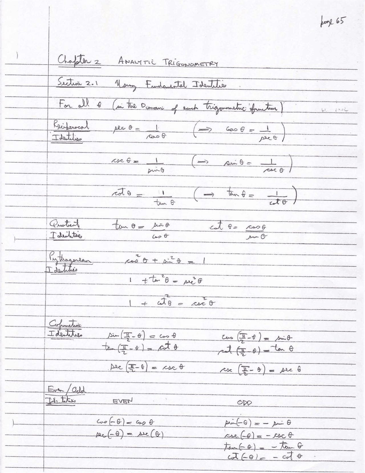Analytical Trigonometry Lecture Handout Math 1433 Docsity