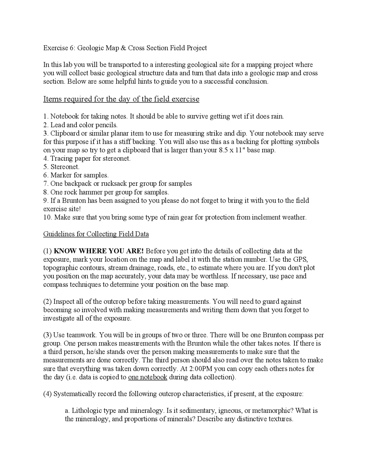 Geologic Map And Cross Section Field Project Notes Gy 403 Docsity
