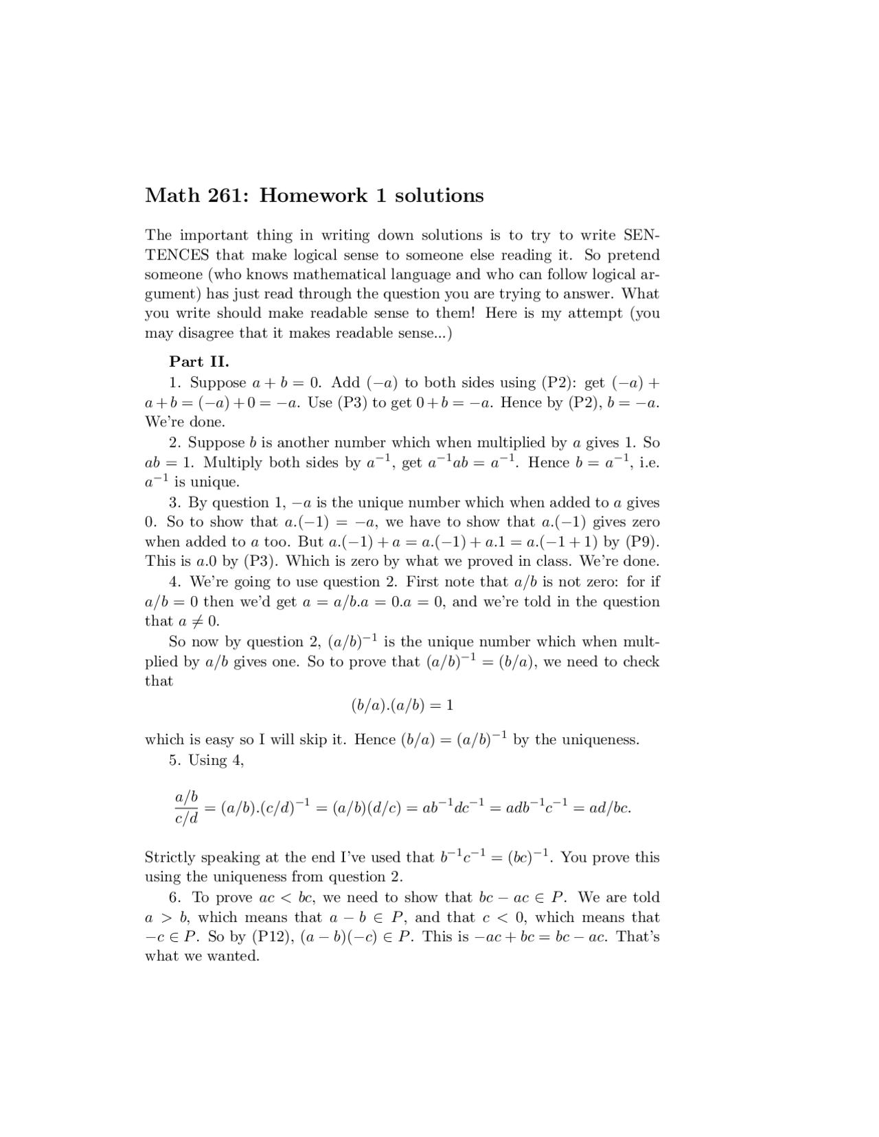 Homework 1 Solutions Calculus Iii Math 261 Docsity