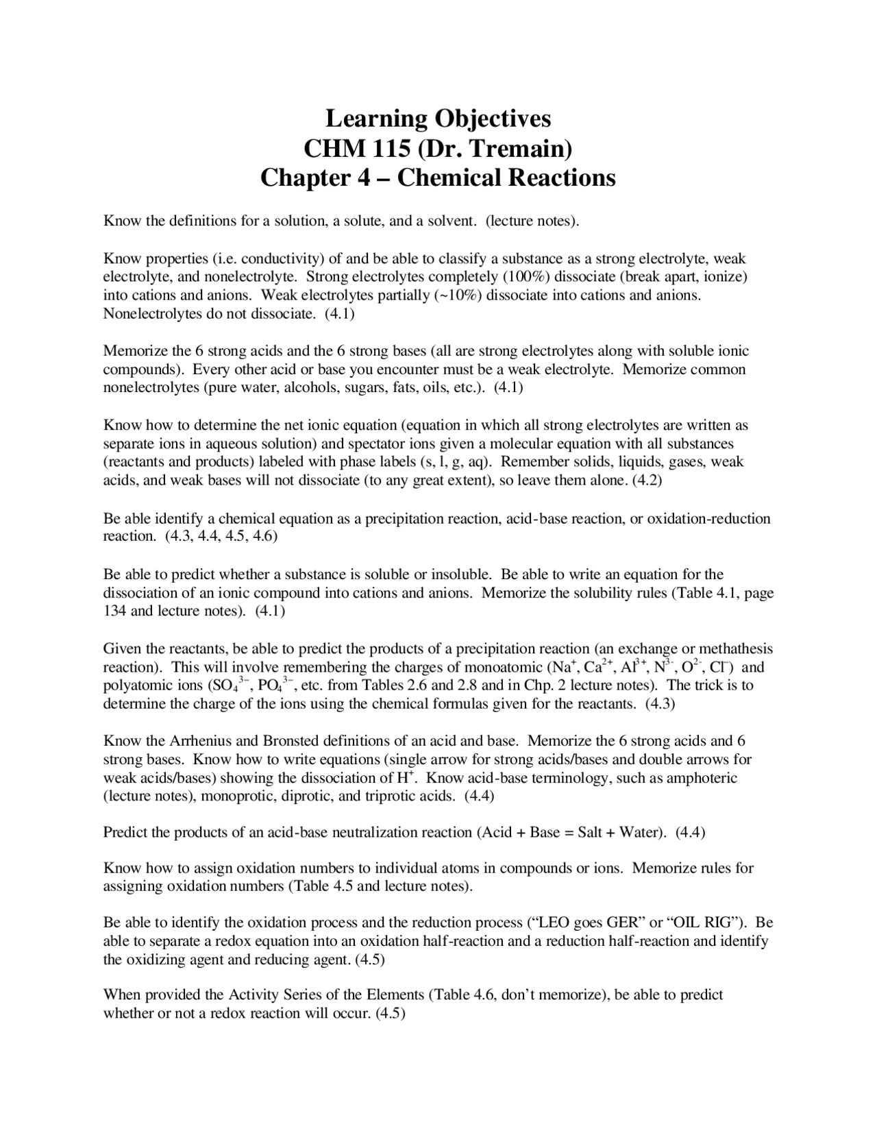 Chemical Reactions Lecture Notes Chm 115 Docsity