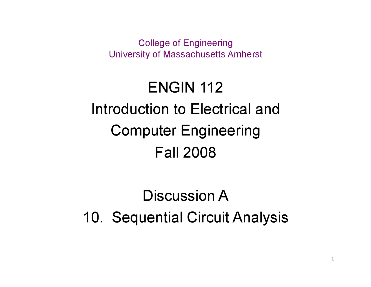 Sequential Circuit Analysis - Lecture Slides | ENGIN 112 - Docsity