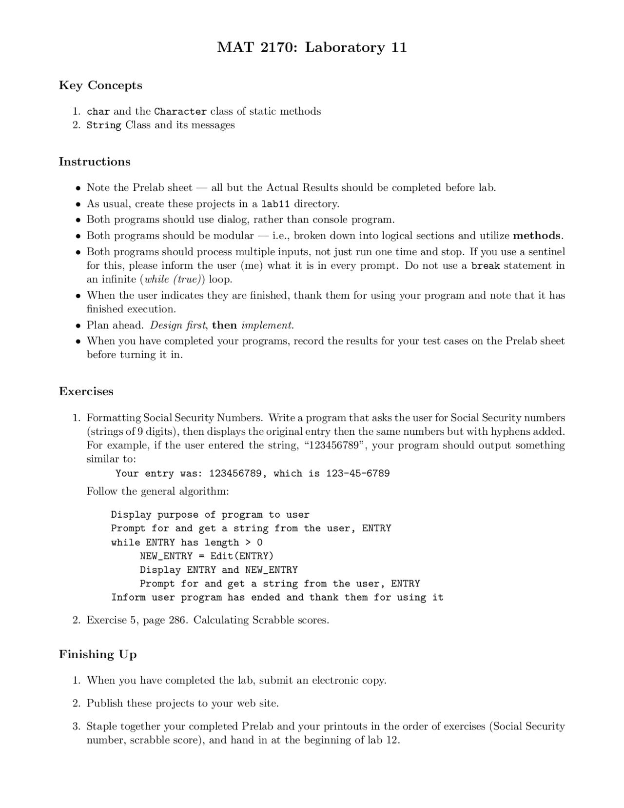 Char And The Character Class Of Statics Methods String Class And Its Messages Mat 2170 Lab