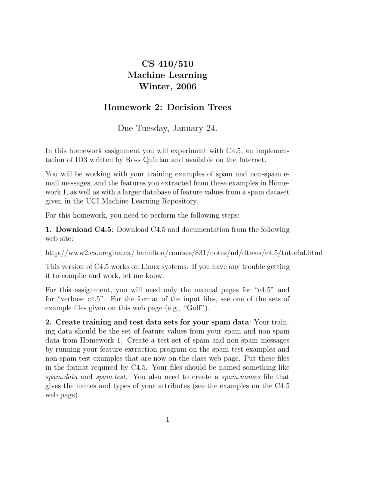 Homework 2 Decision Trees Machine Learning Cs 410 Docsity