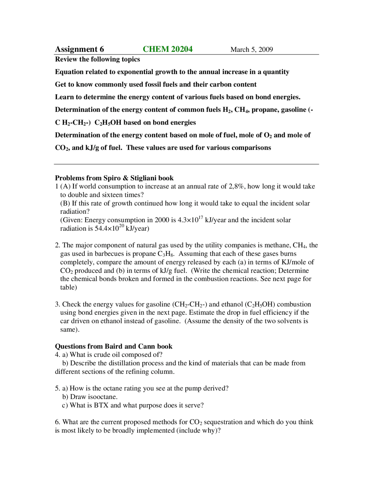 Assignment 6 Spiro and Stigliani Book, Bird and Cann Book | CHEM 20204 ...