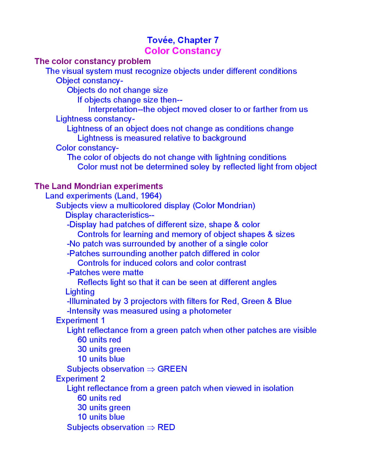 Color Constancy Lecture Notes Bios 481 Docsity
